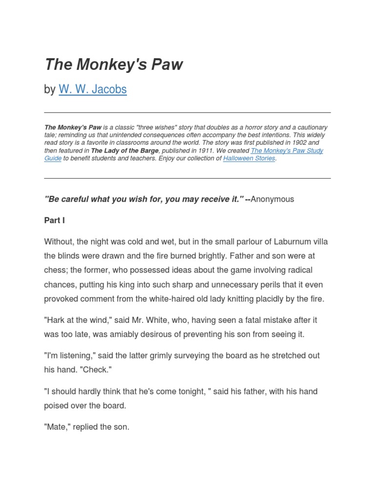 Short Story - The Monkey's Paw | PDF