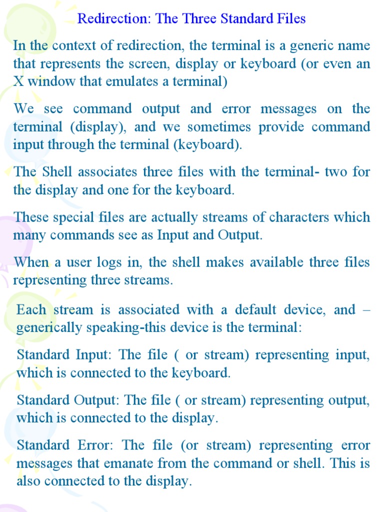 Redirection: The Three Standard Files | PDF | Input/Output | System Software