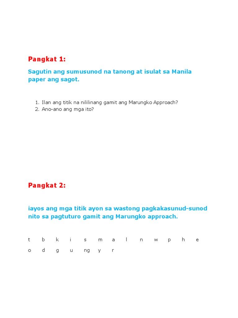 Activity Sheet For Marungko Approach | PDF