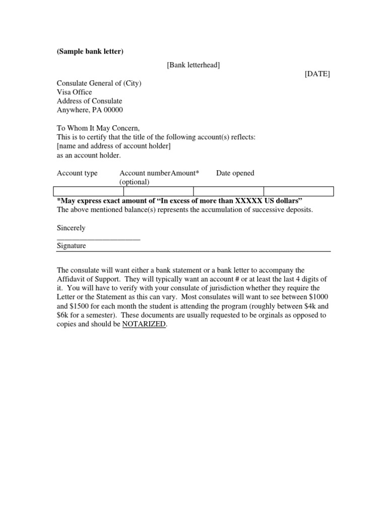 Bank Statement Letter | PDF