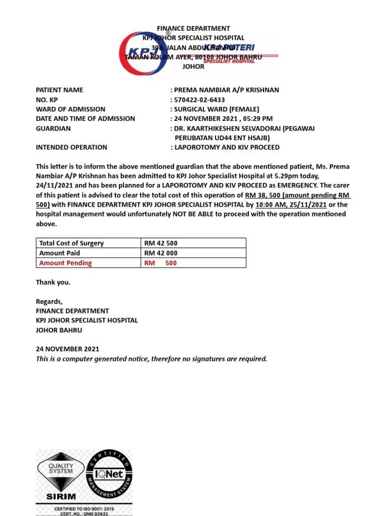 Amount Pending RM 500: This Is A Computer Generated Notice, Therefore ...