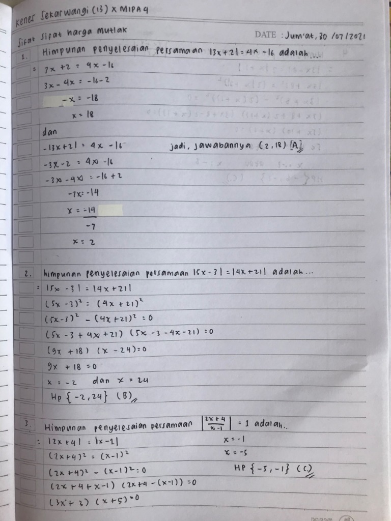 Sifat Sifat Harga Mutlak - Kenes Sekarwangi X Mipa 4 | PDF