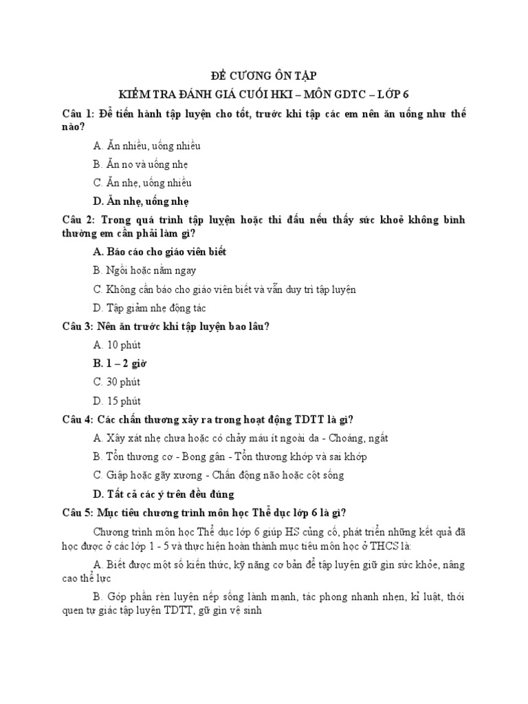 ĐC Môn GDTC L P 6 | PDF