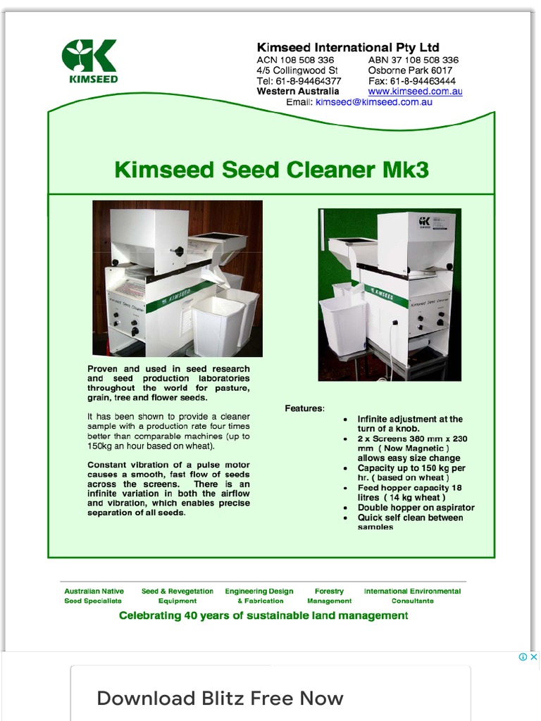 250 - Kimseed Seed Cleaner MK3 Complete | PDF