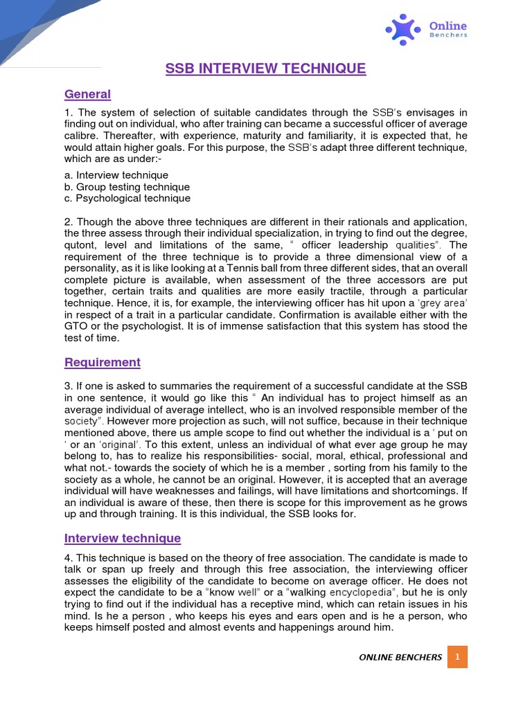 SSB Interview Technique: General | Download Free PDF | Mind