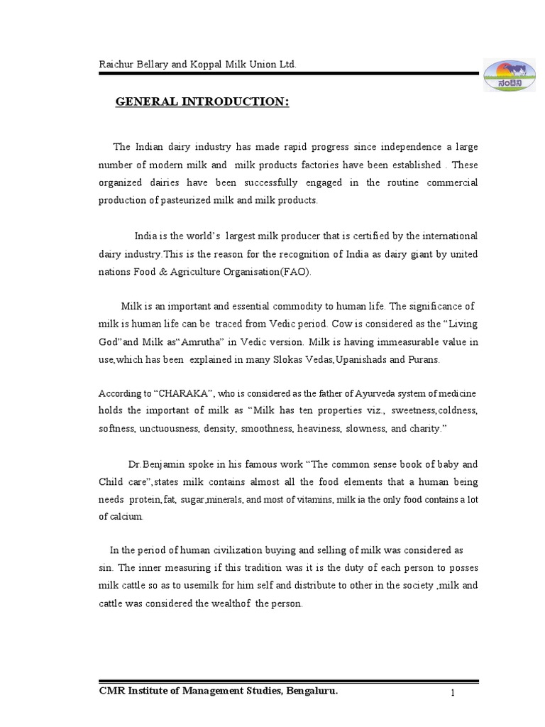 Raichur Bellary Koppal Milk Union Overview | PDF | Dairy | Milk