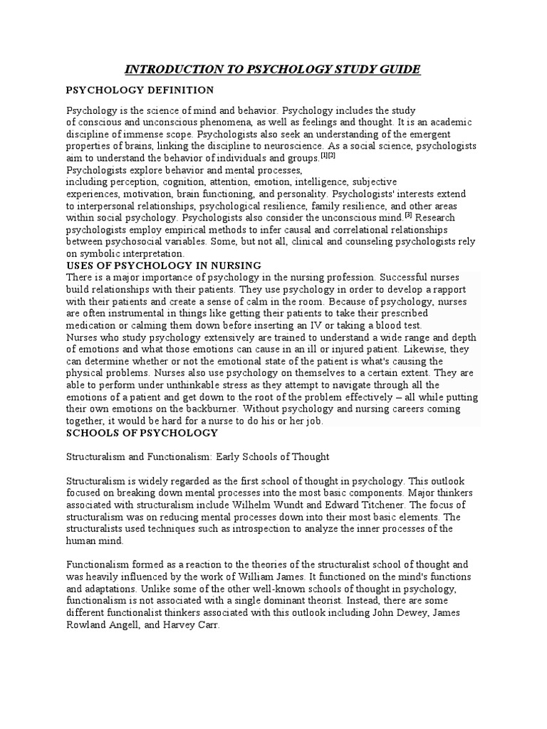 Introduction To Psychology Questions | PDF | Psychology | Cognitive ...