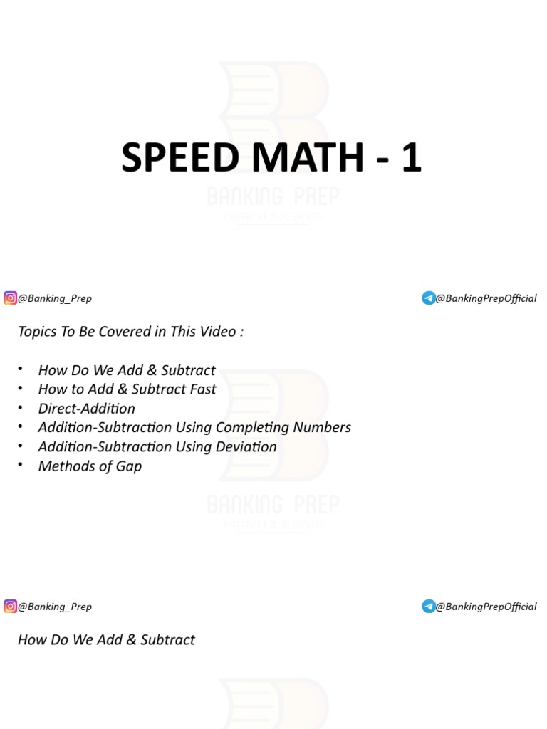 Speed Math - 1: @banking - Prep @bankingprepofficial | PDF