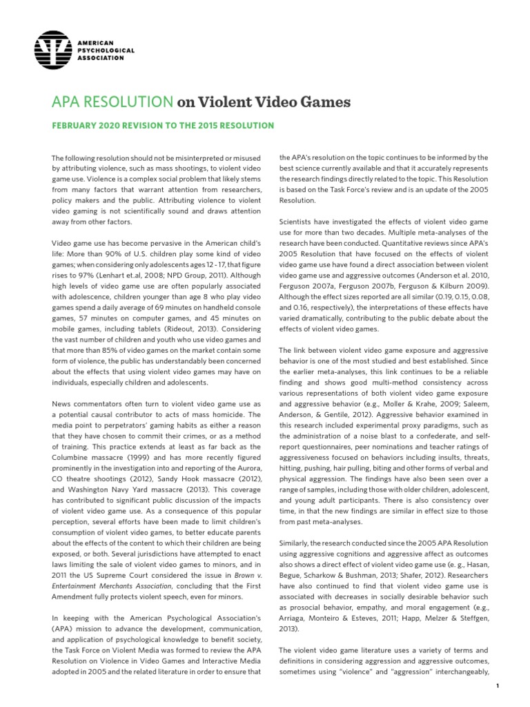 Apa Resolution: On Violent Video Games | PDF | Aggression | Violence