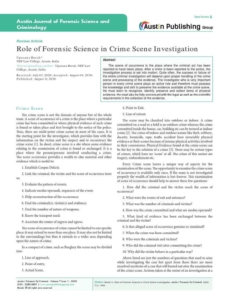 Role of Forensic Science in Crime Scene Investigation | PDF | Crime ...