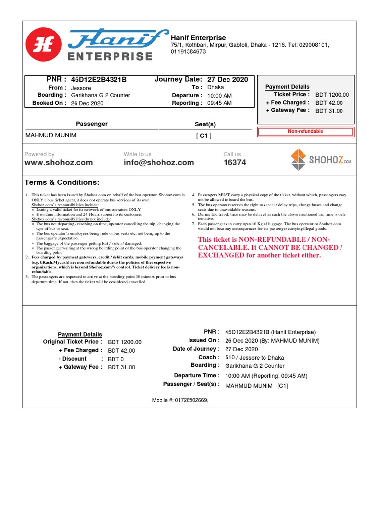 Bus Ticket.1 | PDF | Bus | Fee