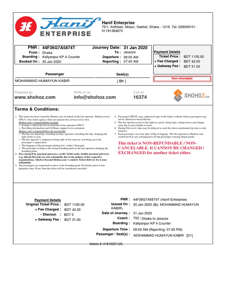 Hanif Enterprise: Terms & Conditions | PDF | Bus | Fee