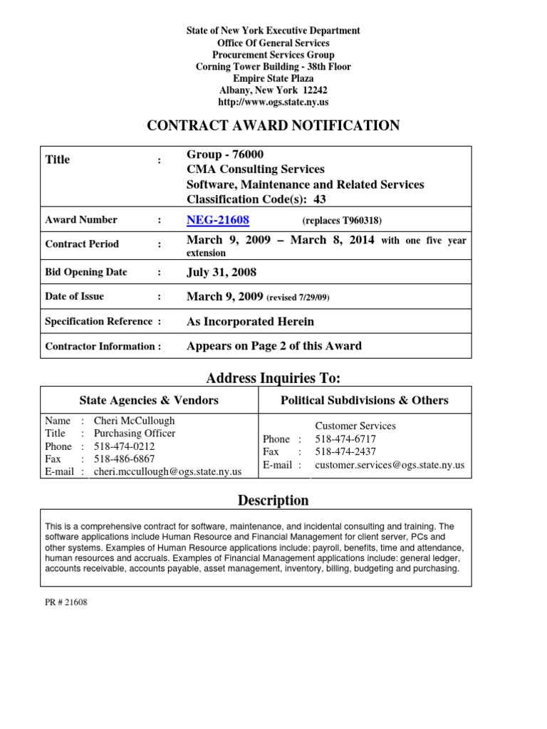 Contract Award Notification | Descargar gratis PDF | World Wide Web ...