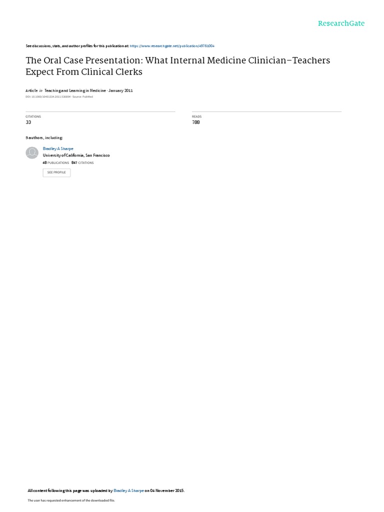 The Oral Case Presentation: What Internal Medicine Clinician-Teachers ...