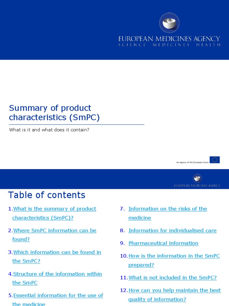 Summary of Product Characteristics (SMPC) : What Is It and What Does It ...