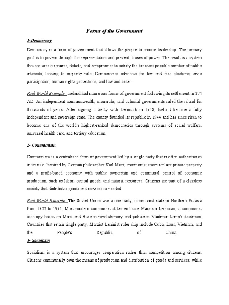Overview of Government Forms | PDF | Communism | Monarchy