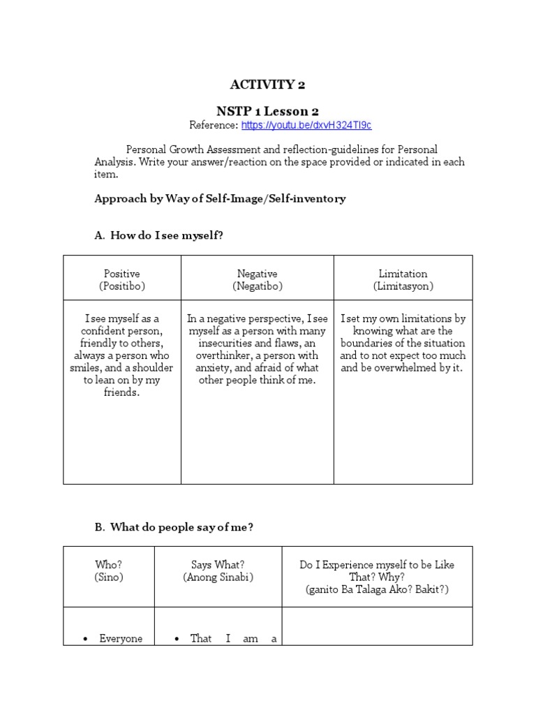 Personal Growth Assessment and Reflection-Guidelines For Personal ...