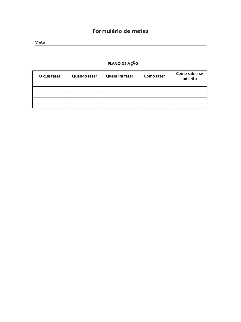 Formulário de Metas e Plano de Ação | PDF | Carreira e Crescimento