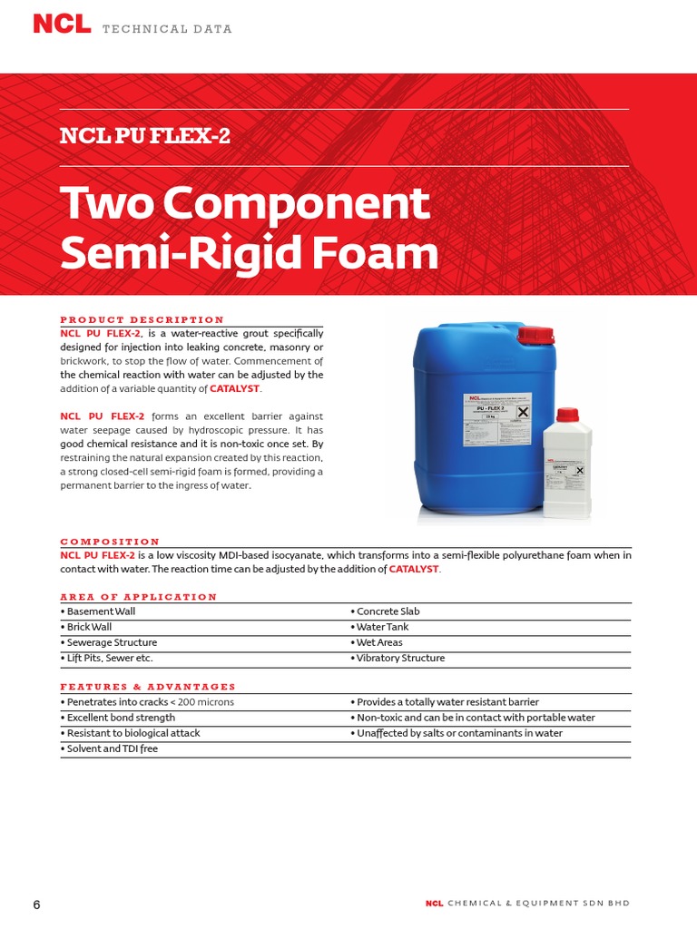Two Component Semi-Rigid Foam: NCL Pu Flex-2 | PDF | Water | Concrete