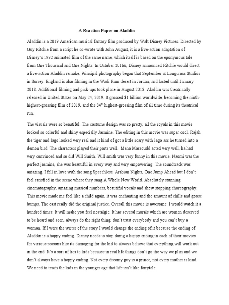 A Reaction Paper On Aladdin Final | PDF