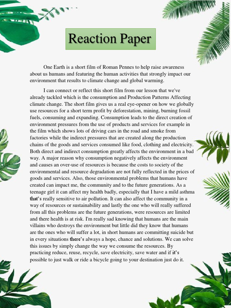 Reaction Paper | PDF | Natural Environment | Environment
