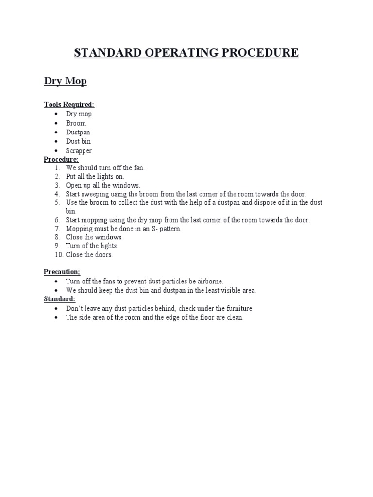 Standard Operating Procedure For Dust Mopping | PDF | Lifestyle