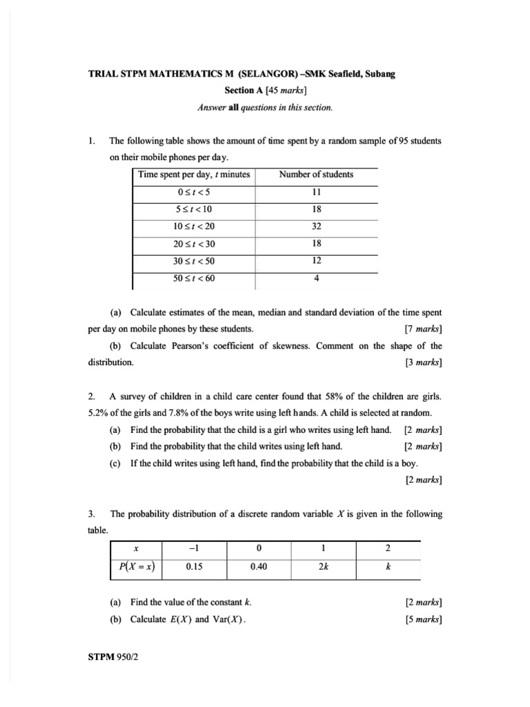 PDF Trial STPM Mathematics M 2 Selangor SMK Seafieldsubang Compress ...