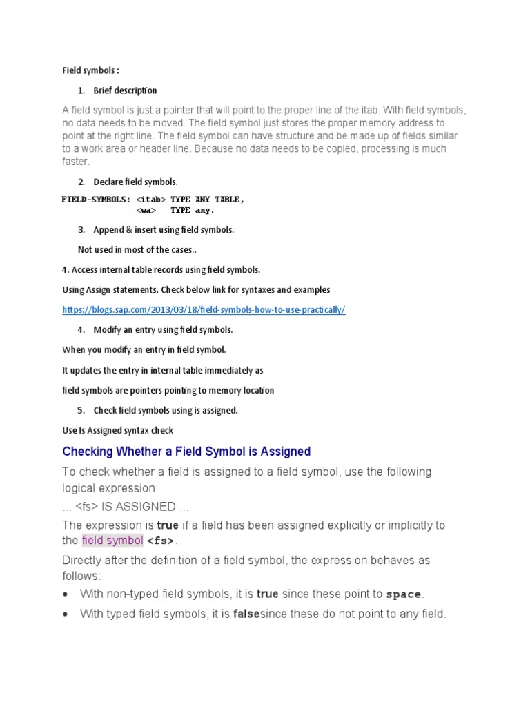 Field Symbol in SAP ABAP | PDF | Pointer (Computer Programming ...
