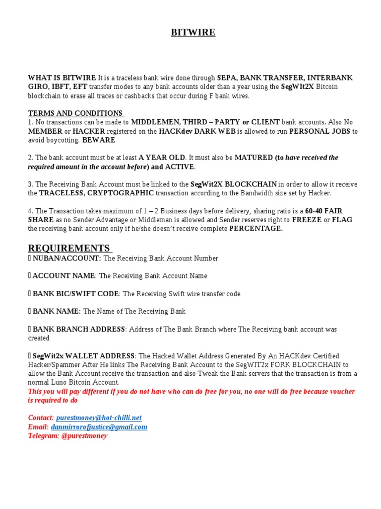 Bitwire Required Amount In The Account Before And Active Pdf