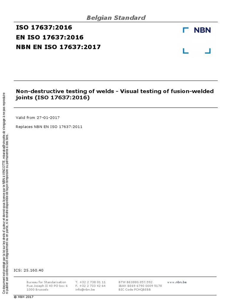 NBN EN ISO 17637-2017 Eng | PDF | Régulations | L'Europe