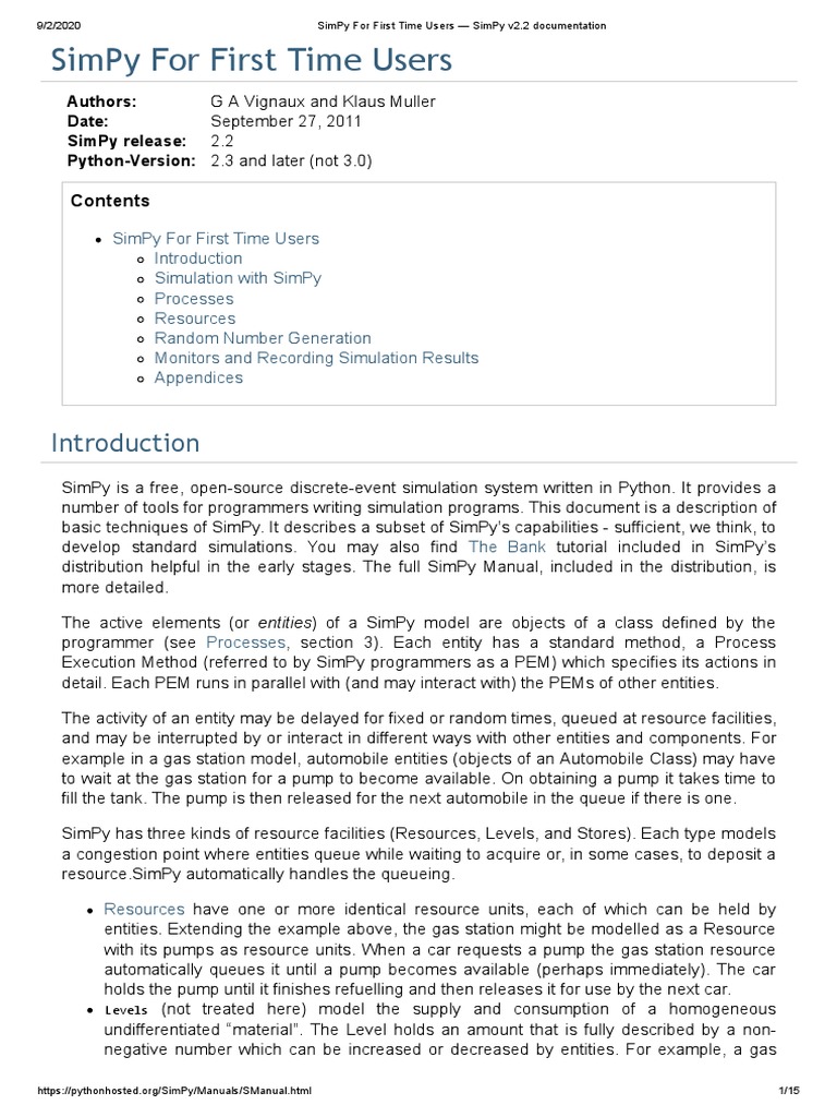 SimPy For First Time Users - SimPy v2.2 Documentation | PDF | Class (Computer Programming ...