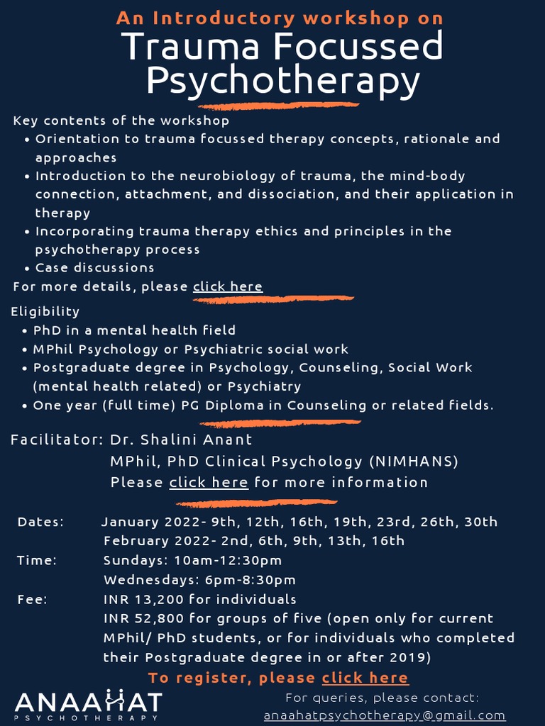 Flyer 4 - Introduction To Trauma Focussed Psychotherapy Workshop | PDF