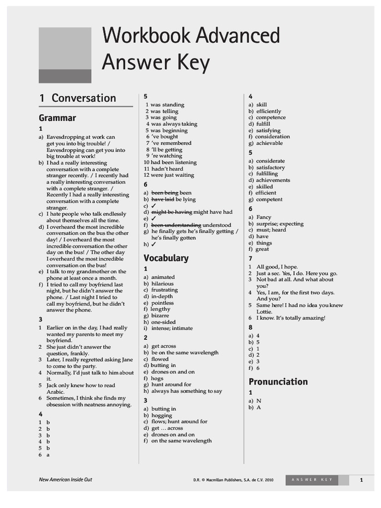 Workbook Advanced Answer Key | PDF