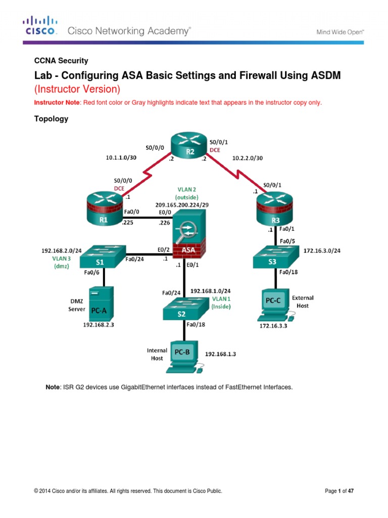 9.4.1.2 Lab - Configuring ASA Basic Settings and Firewall Using ASDM - Instructor | PDF | Ip ...