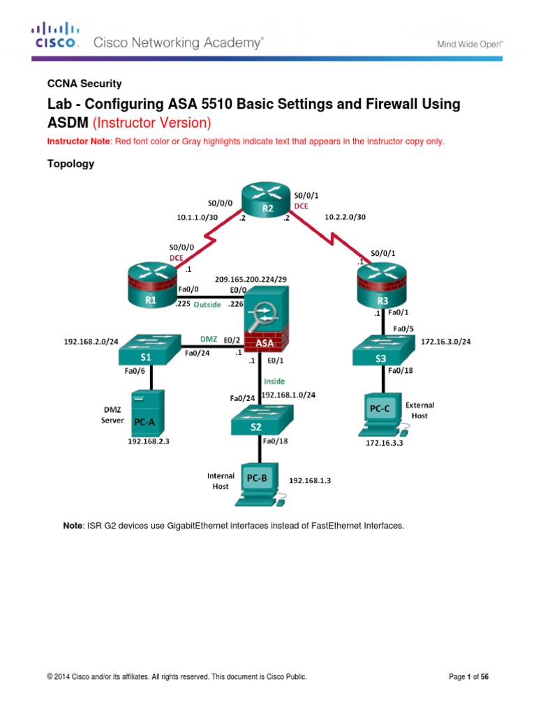 9.4.1.7 Lab - Configuring ASA 5510 Basic Settings and Firewall Using ASDM - Instructor ...