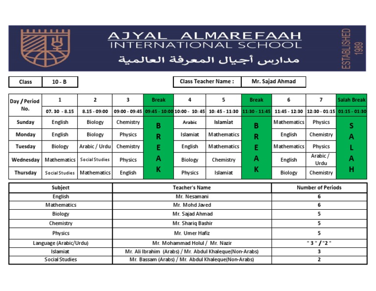 10 B - Class Time Table | PDF