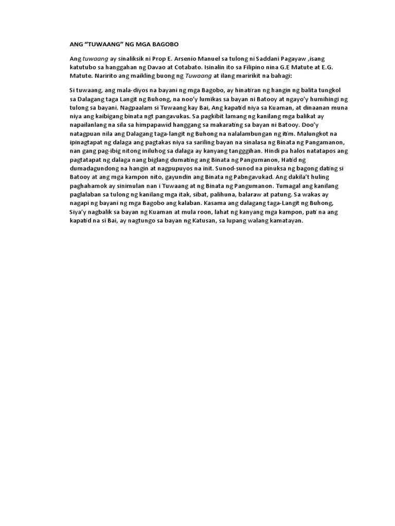 Ang Tuwaang NG Mga Bagobo | PDF
