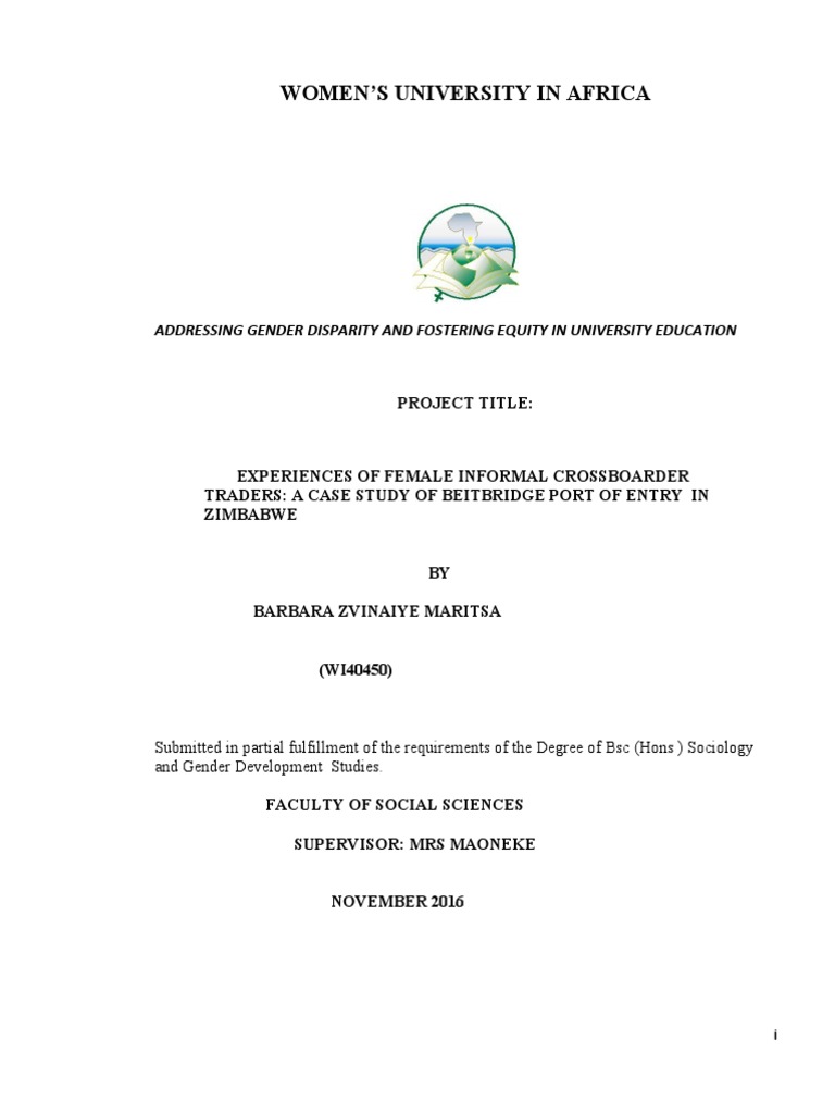 Chipo Moyo Project Experiences of Female Informal Crossboarder Traders ...