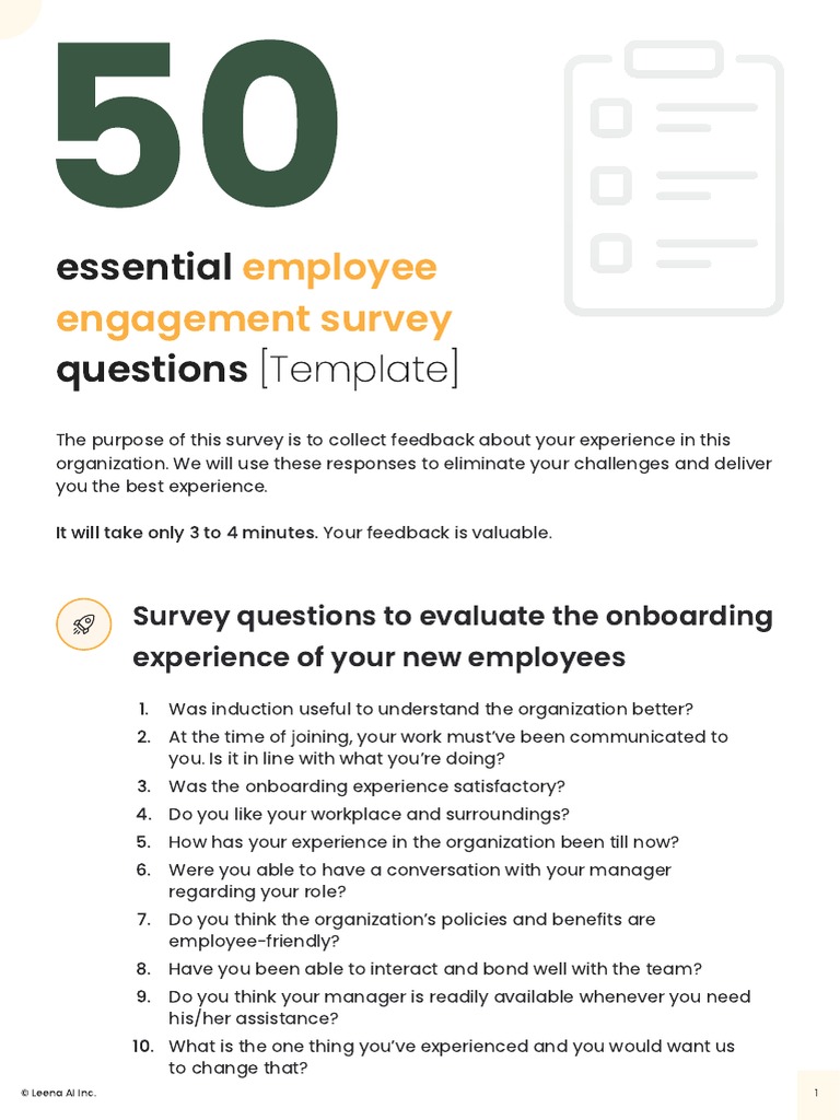 Essential Questions (Template) : Employee Engagement Survey | PDF ...