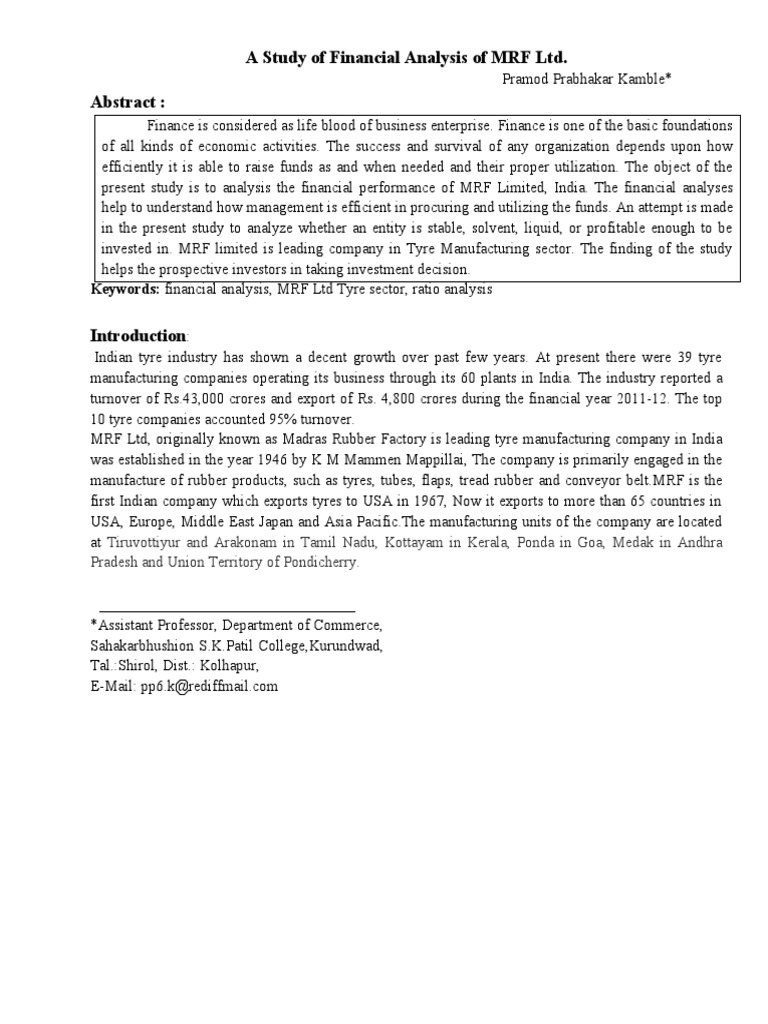 Finacial Analysis - PDF MRF | PDF | Net Income | Gross Margin