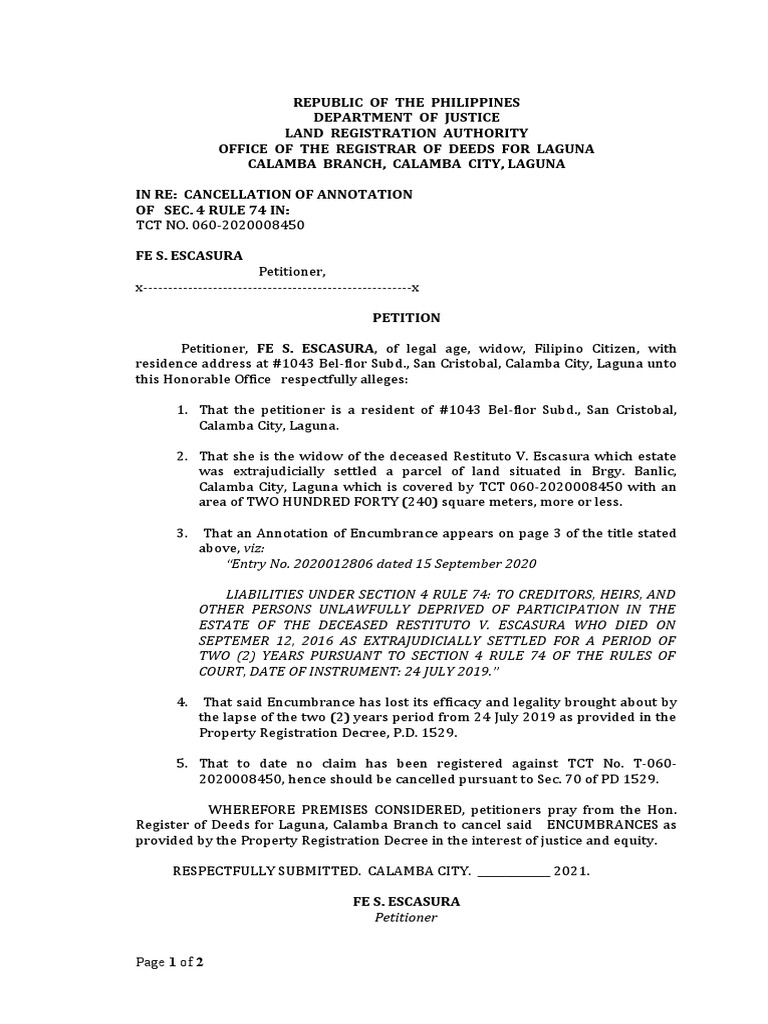 Cancellation of Section 4 Rule 74 Annotation | PDF | Government ...