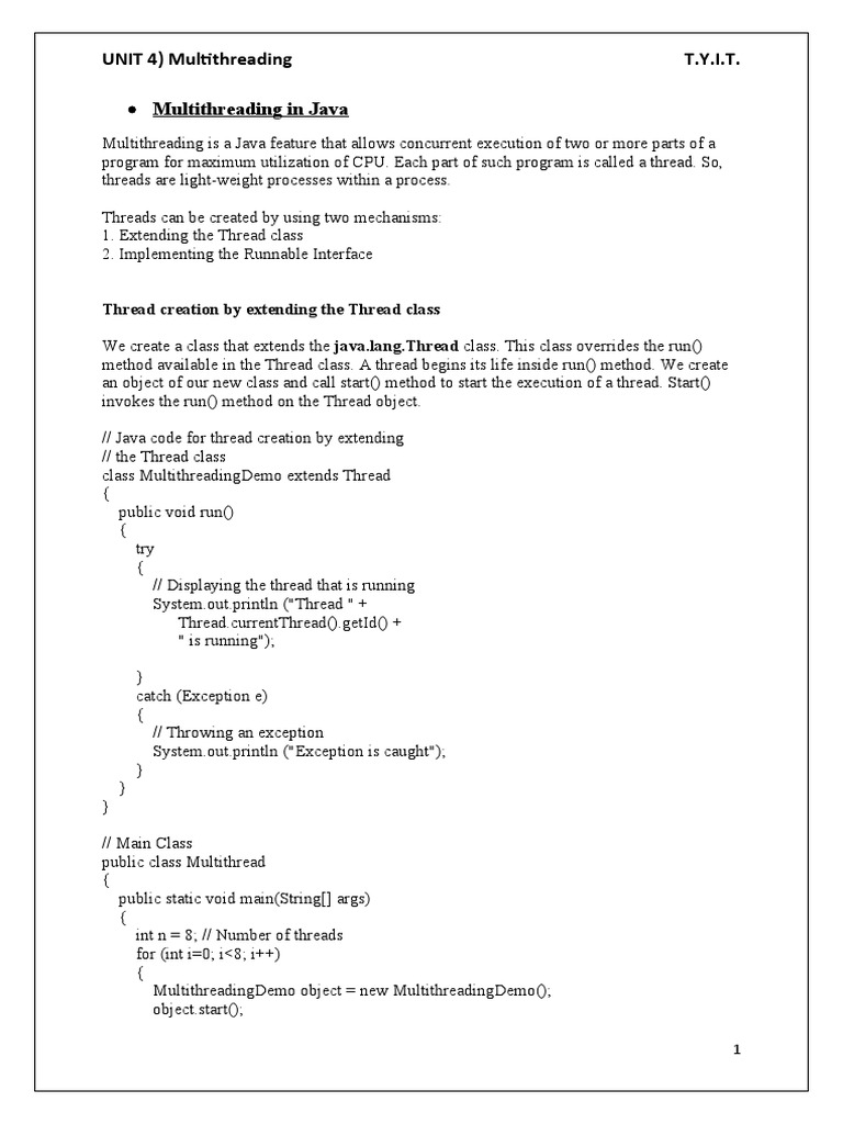 Multithreading in Java (Unit 4) | PDF | Thread (Computing) | Scheduling ... Multithreading in Java (Unit 4) | PDF | Thread (Computing) | Scheduling ...