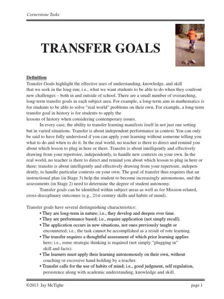 Transfer Goals Definition Examples | PDF | Critical Thinking | Science
