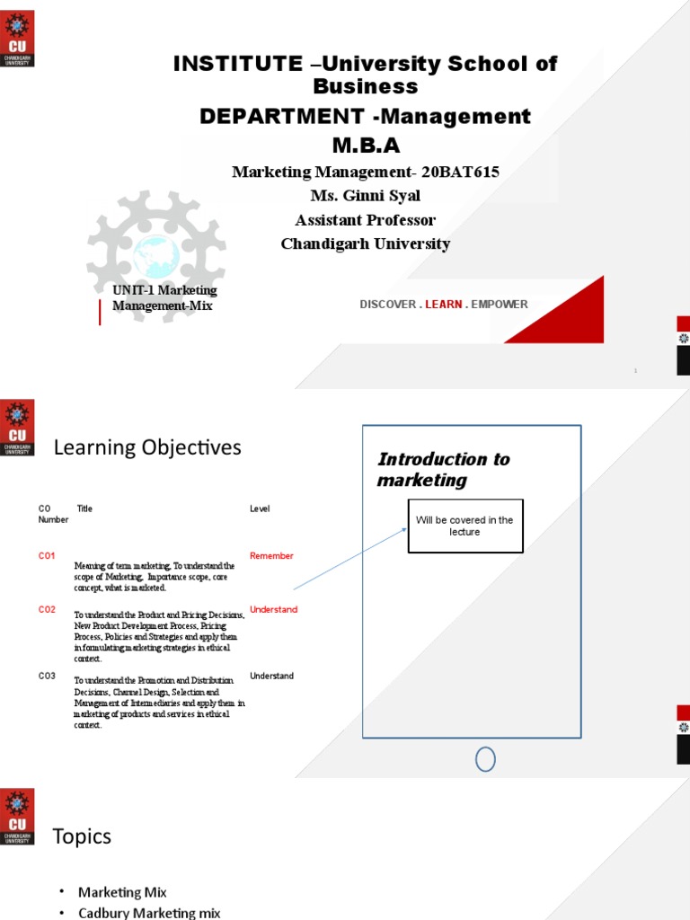 INSTITUTE - University School of Business DEPARTMENT - Management M.B.A ...