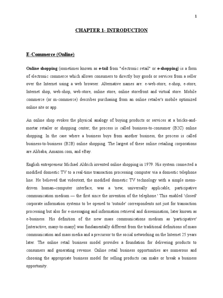 Chapter 1-Introduction: Online Shopping (Sometimes Known As E-Tail From ...
