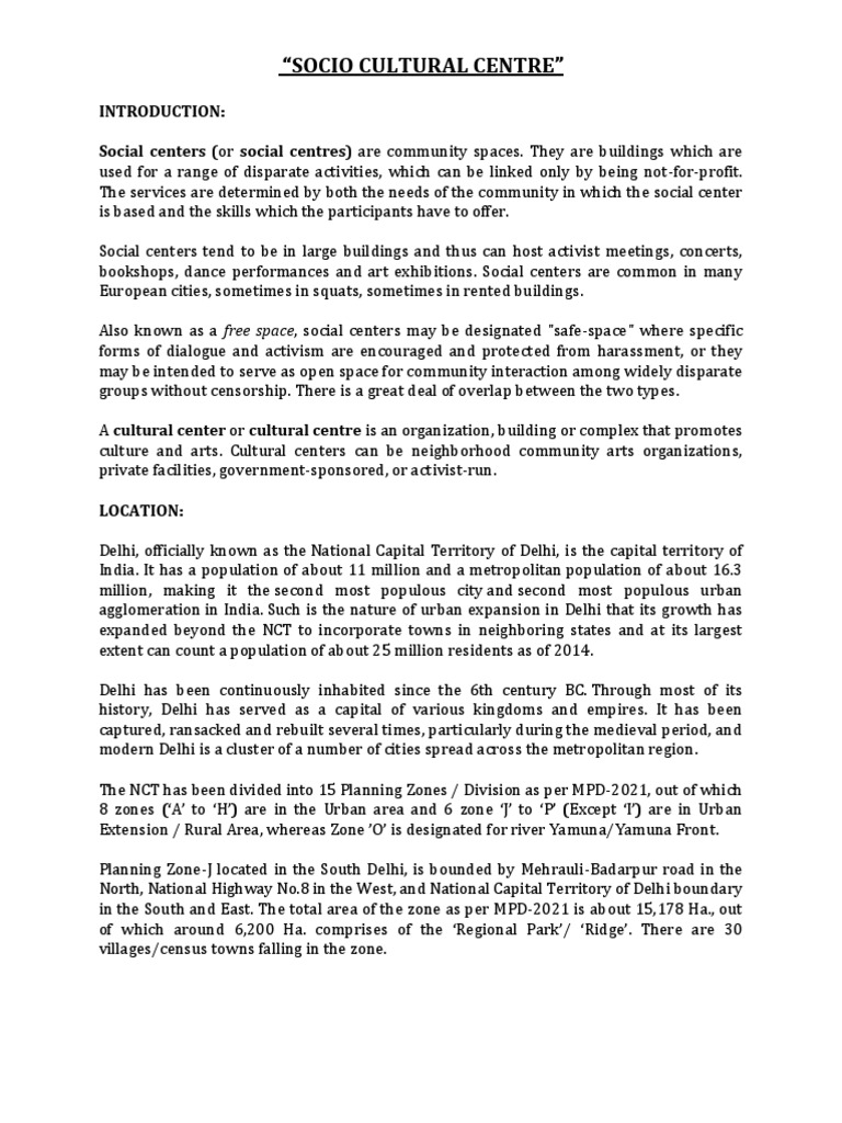 Design Brief - Socio Cultural Center | PDF | Delhi | Community