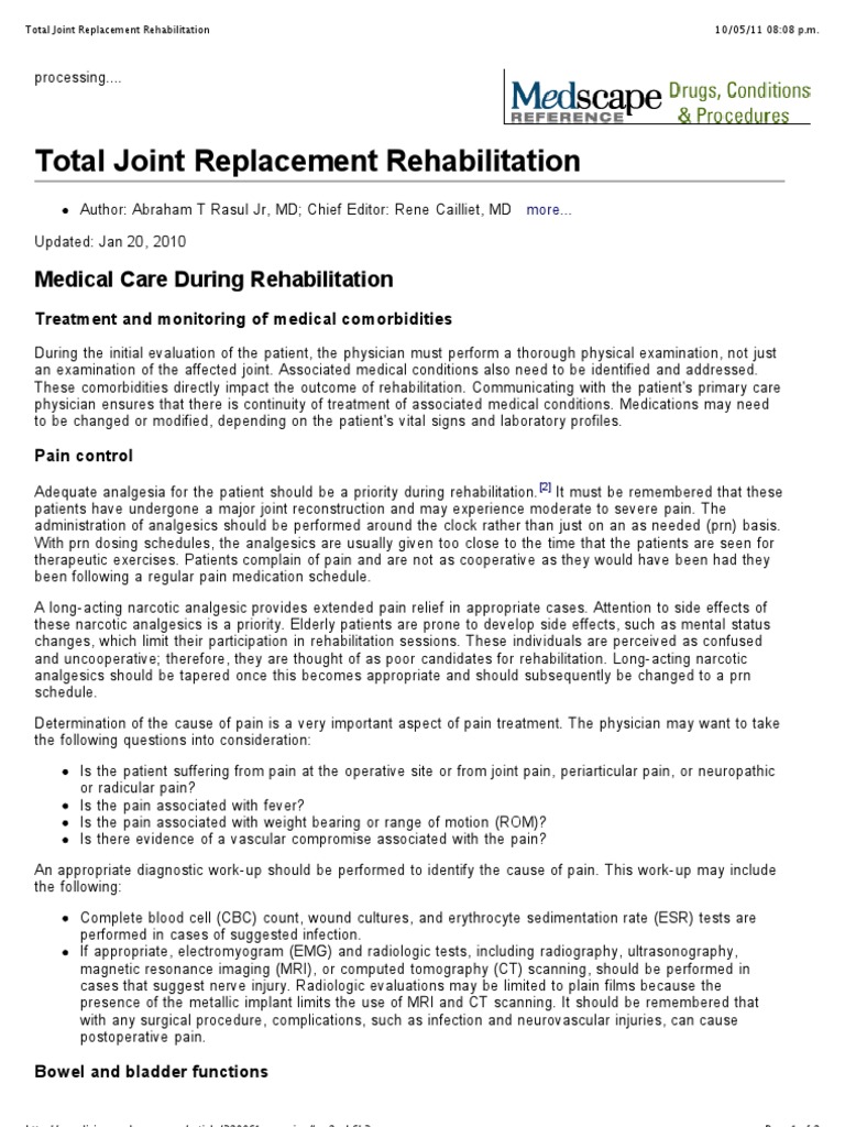 Total Joint Replacement Rehabilitation | PDF | Pain | Physical Therapy