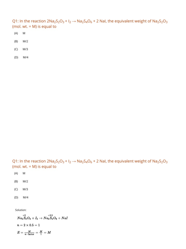 Equivalent Weights in Chemical Reactions | PDF | Oxide | Chlorine