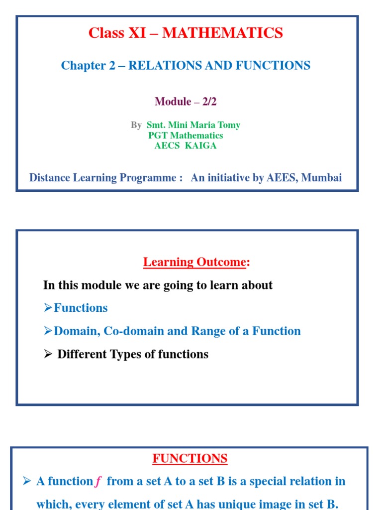 Class Xi - Mathematics: Chapter 2 - Relations and Functions | PDF | Function (Mathematics ...