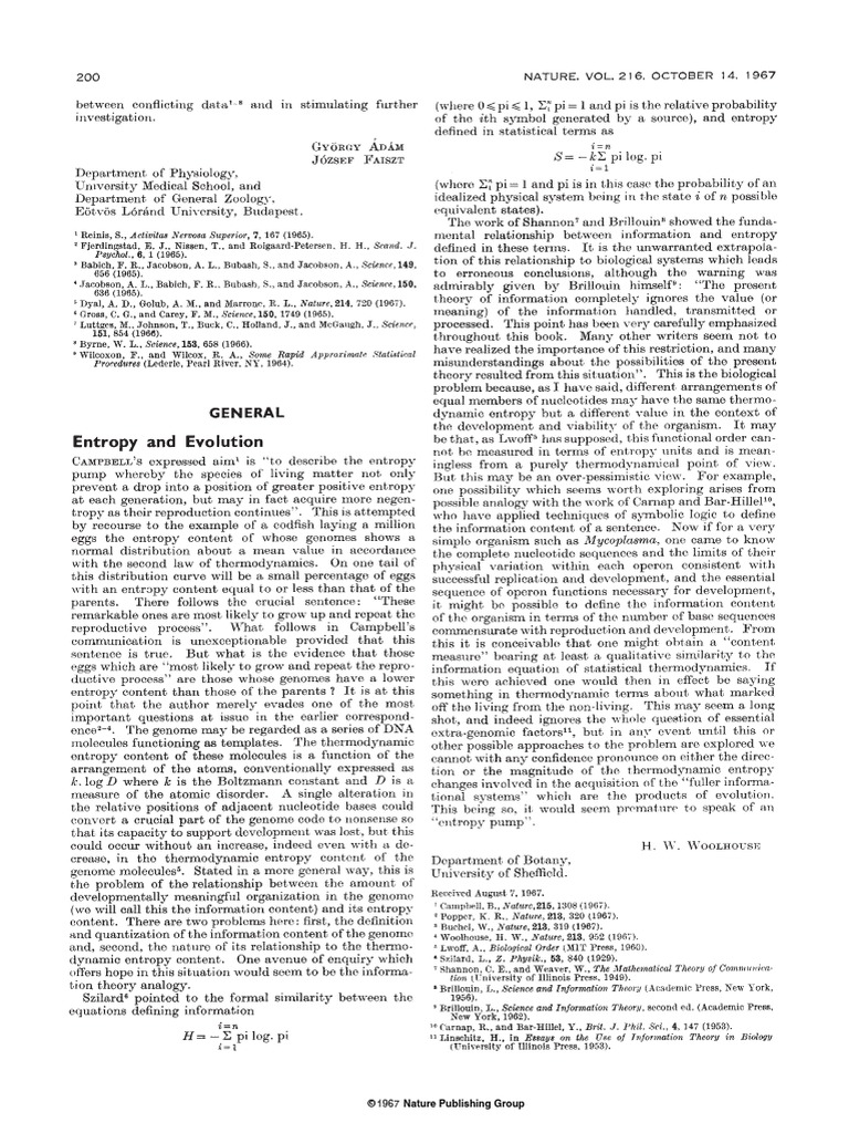 Entropy and Evolution | PDF | Entropy | Information